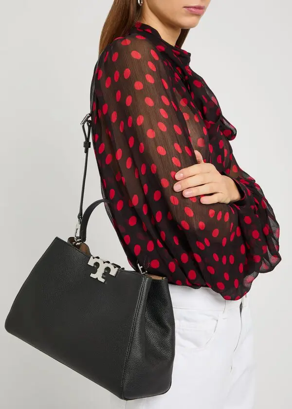 Tory Burch Eleanor T-logo Grained Leather Top Handle Bag - Black