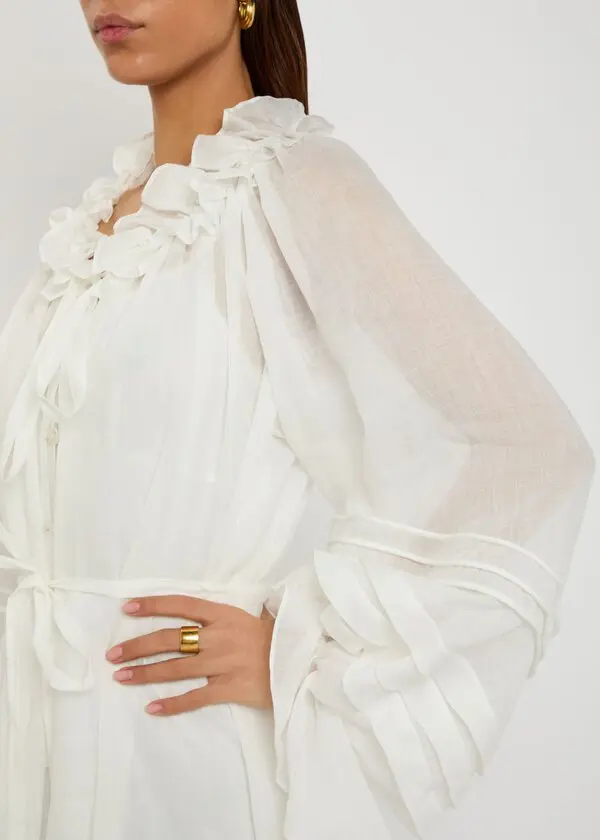 Zimmermann Rebellion Ramie Billow Midi Dress - Ivory