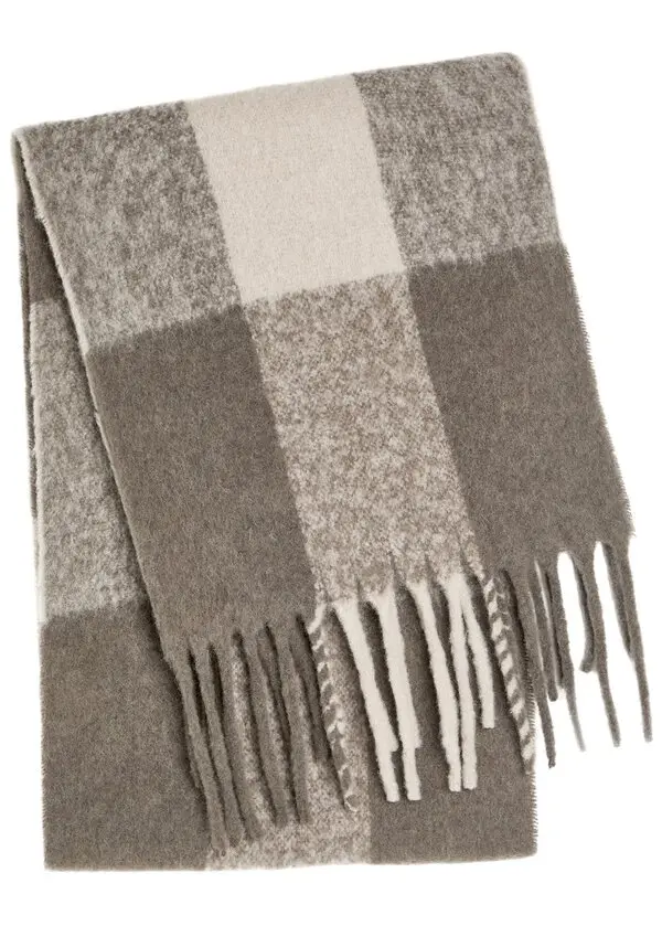 Eileen Fisher Boucle Cloud Checked Alpaca-blend Scarf - Brown