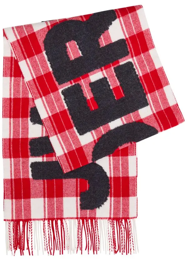 JW Anderson Logo Checked Wool-blend Scarf - Red