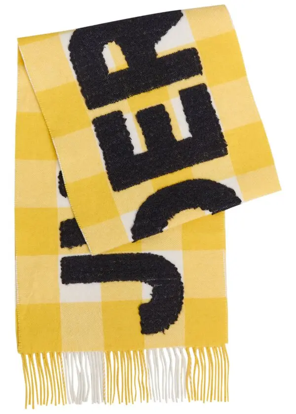 JW Anderson Logo Checked Wool-blend Scarf - Yellow