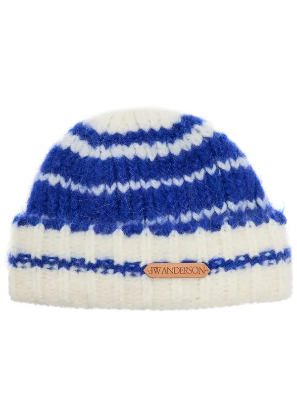 JW Anderson Striped Brushed Alpaca-blend Beanie - Blue
