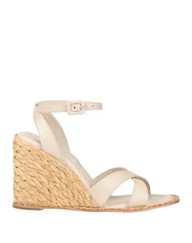 PALOMA BARCELO Leather Wedge Espadrille Sandals - Ivory
