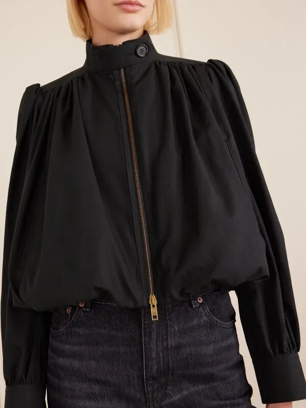 Chloé Cropped Gathered Cotton-canvas Jacket - Black