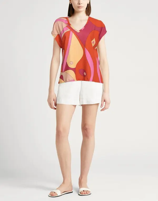 Majestic Filatures Printed Cotton Linen V-neck T-shirt