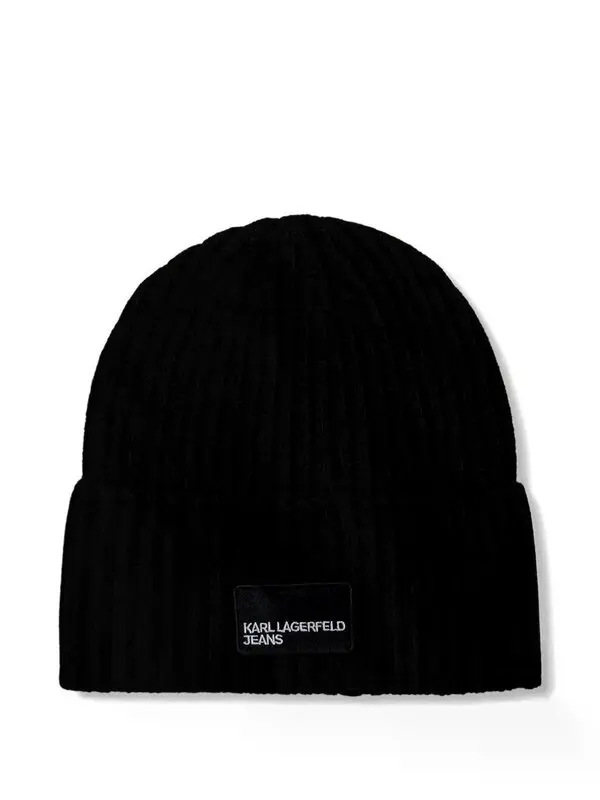Karl Lagerfeld Ribbed Logo-patch Beanie Hat Set