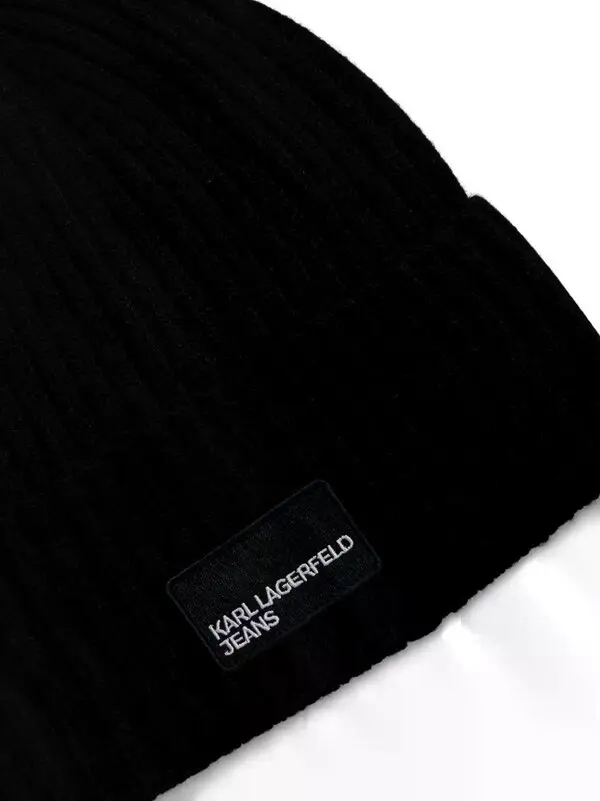 Karl Lagerfeld Ribbed Logo-patch Beanie Hat Set