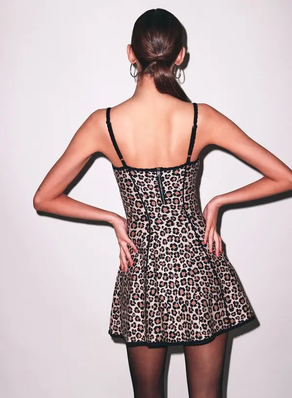 FLEUR DU MAL Flared Corset Mini Dress - Leopard