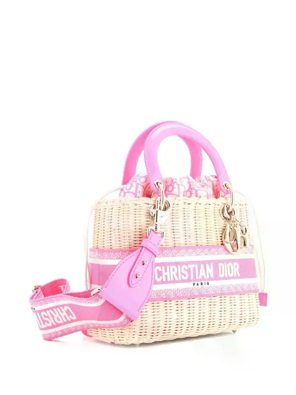 Dior Lady Wicker And Oblique Canvas Tote Bag