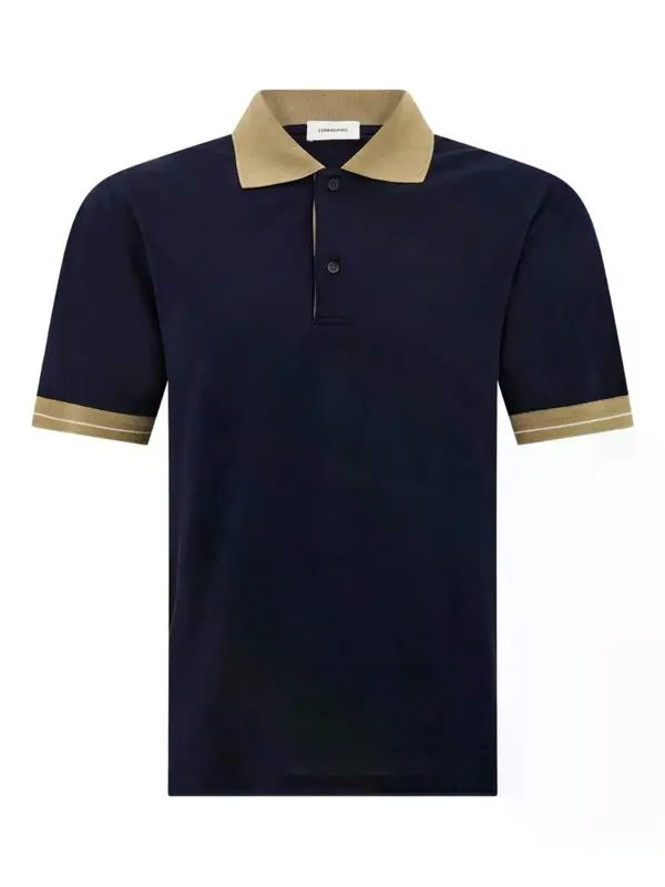 FERRAGAMO Contrasting Stripe Short Sleeve Polo Shirt - Blue