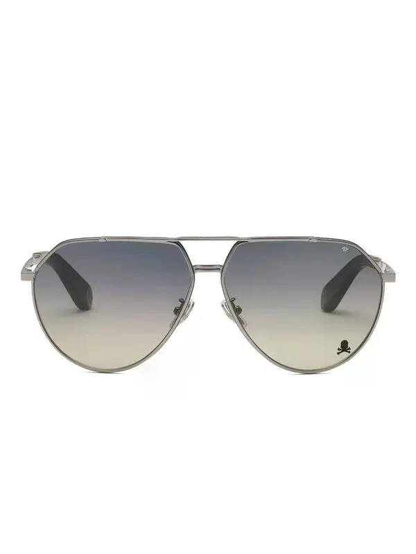 Philipp Plein Skull-embellished Pilot-frame Sunglasses - Silver
