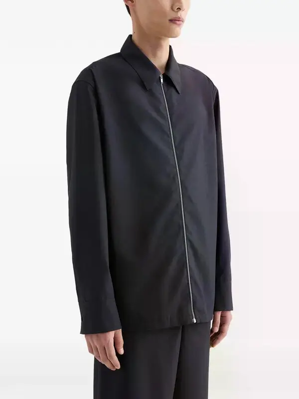 JIL SANDER Wool Poplin Zip-up Shirt - Blue