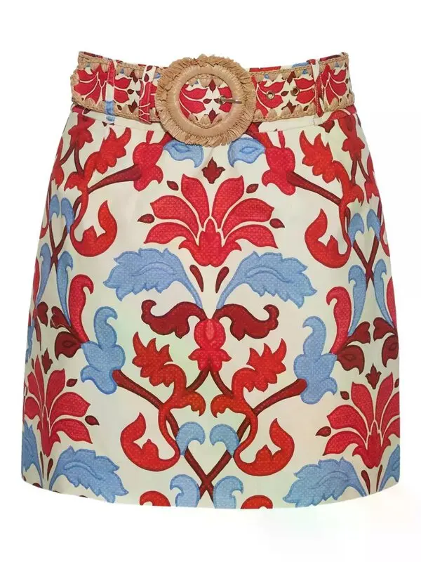 Cara Cara Blaze Raffia-belt Floral Mini Skirt - Neutrals
