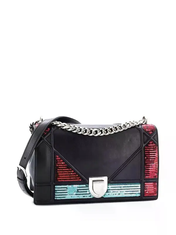 Dior Diorama Flap Bag Sequin Embellished Lambskin Medium Crossbody Bag - Black