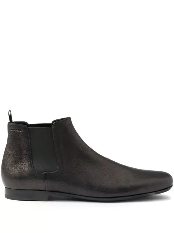 Prada Round-toe Leather Chelsea Boots - Black