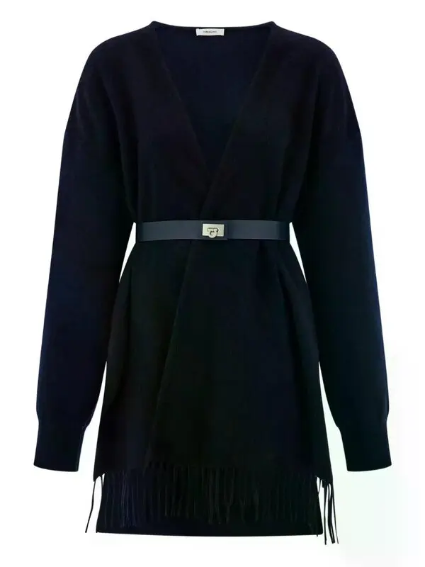 FERRAGAMO Fringed Belted Cardigan - Blue