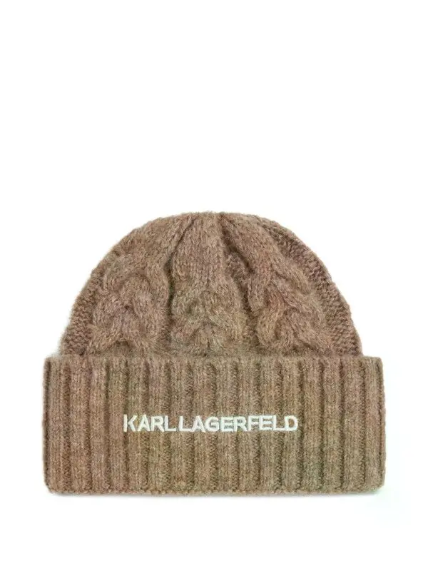 Karl Lagerfeld K/essential Cable Knit Beanie - Brown