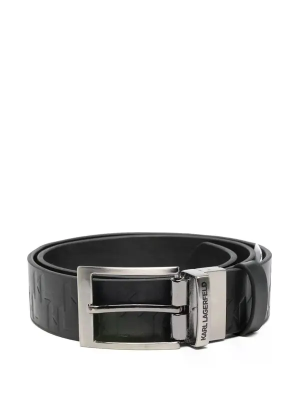 Karl Lagerfeld Embossed Calf Leather Reversible Belt - Black