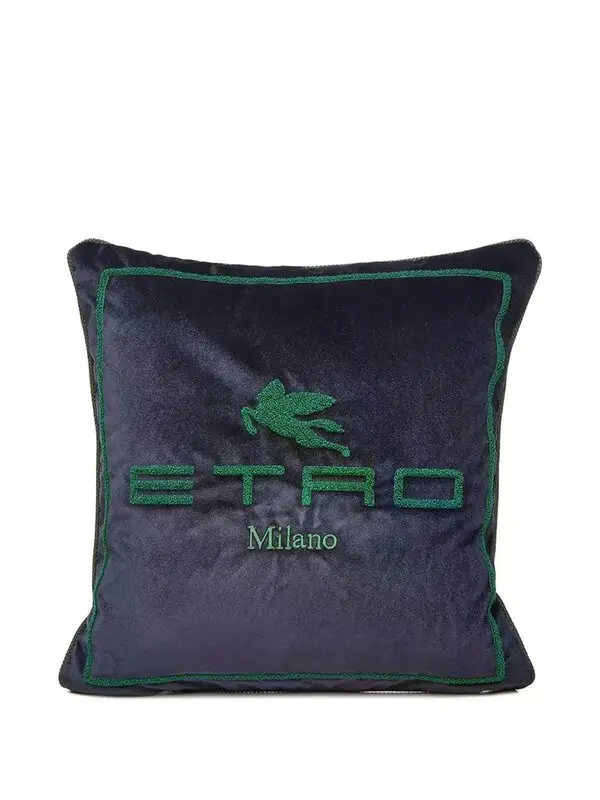 Etro Logo-embroidered Cushion - Blue