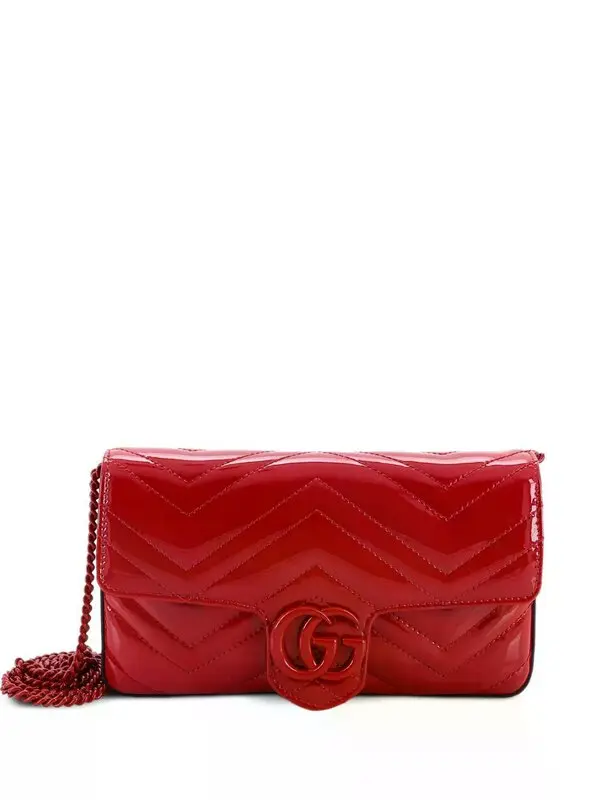 Gucci Gg Marmont Flap Bag Matelasse Patent Mini Crossbody - Red
