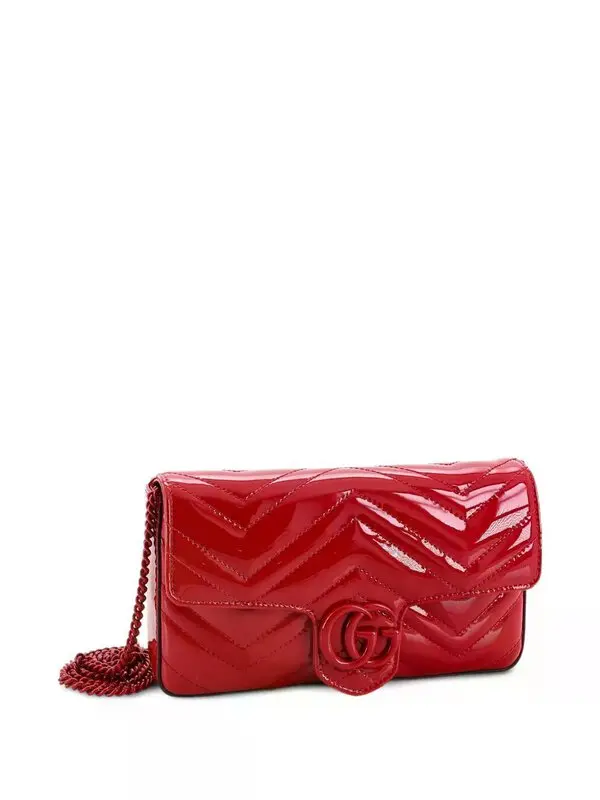 Gucci Gg Marmont Flap Bag Matelasse Patent Mini Crossbody - Red