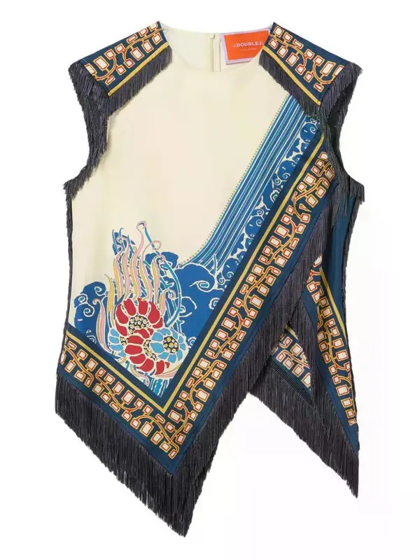 La DoubleJ Fringed Scarf Top - Blue