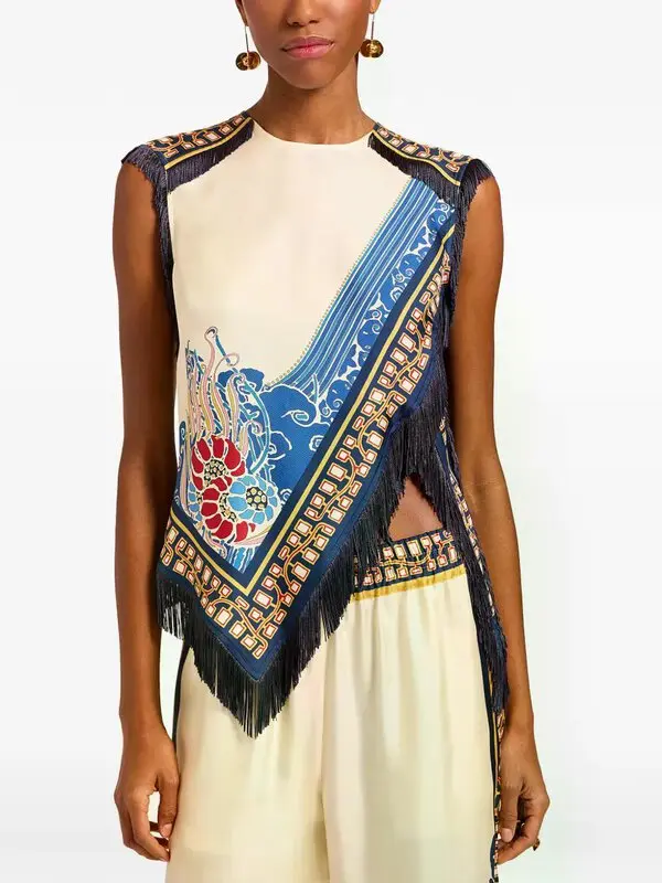La DoubleJ Fringed Scarf Top - Blue