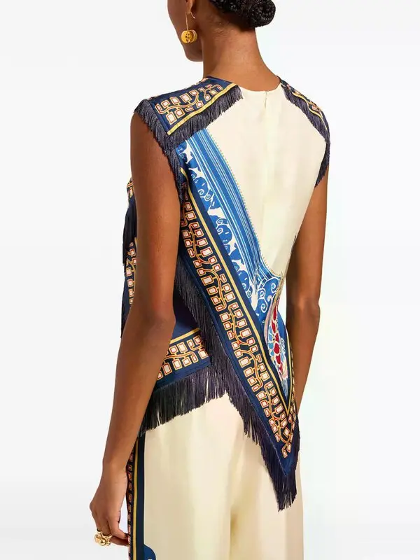 La DoubleJ Fringed Scarf Top - Blue