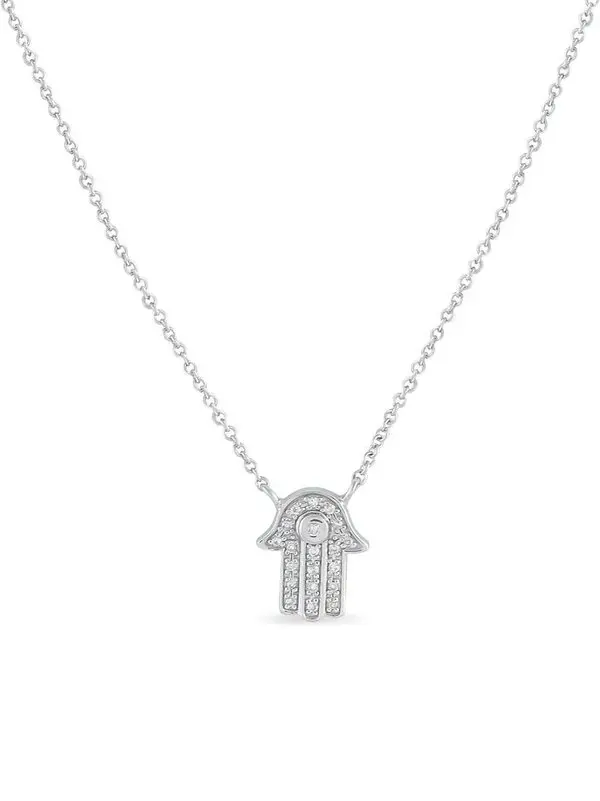 LB EXCLUSIVE 14k White Gold Diamond Hamsa Pendant Necklace - Silver