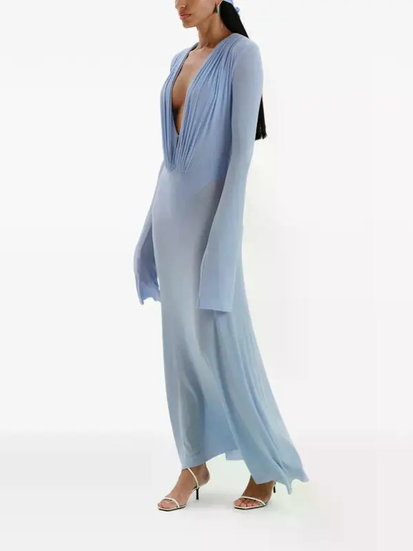 MANURI Suki Long-sleeve Draped Dress - Blue