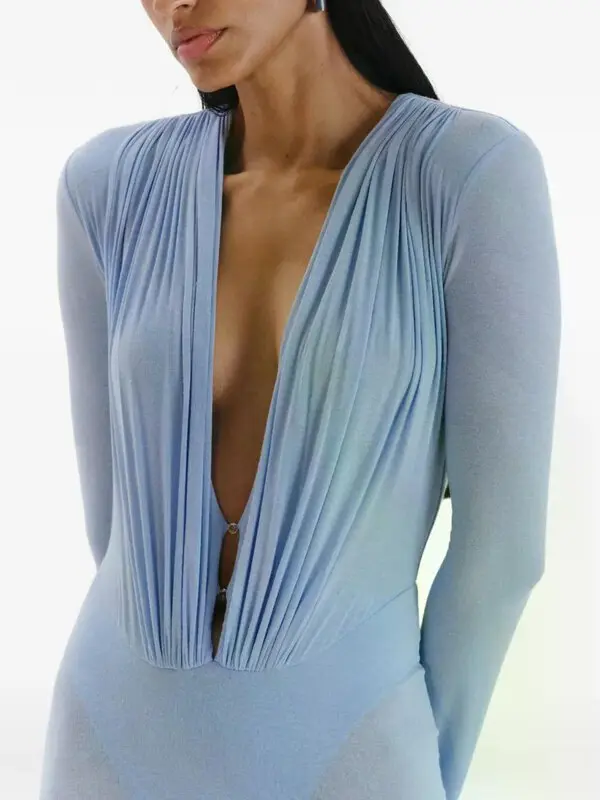 MANURI Suki Long-sleeve Draped Dress - Blue