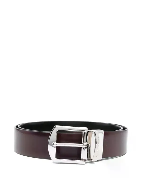Canali Leather Belt With Silver-toned Buckle - Brown