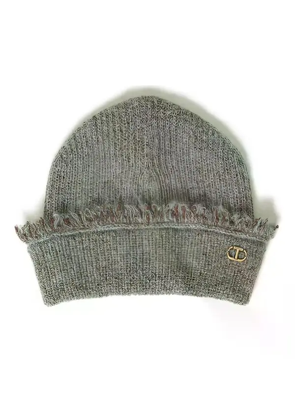 TWINSET Metallic-thread Frayed Beanie - Green