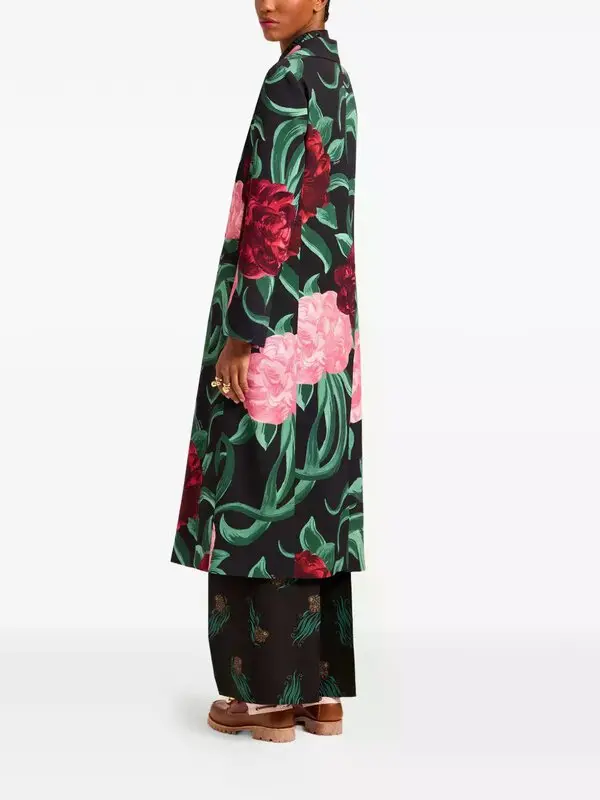 La DoubleJ Floral Print Duster Coat With Tassel Detail - Black