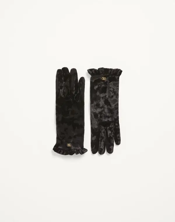 Valentino Garavani Vlogo Signature Chenille Gloves - Black/gold