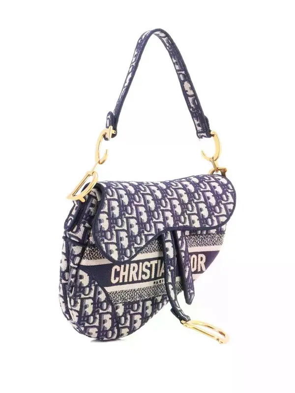 Dior Saddle Handbag Logo Embroidered Oblique Canvas Shoulder Bag - Blue