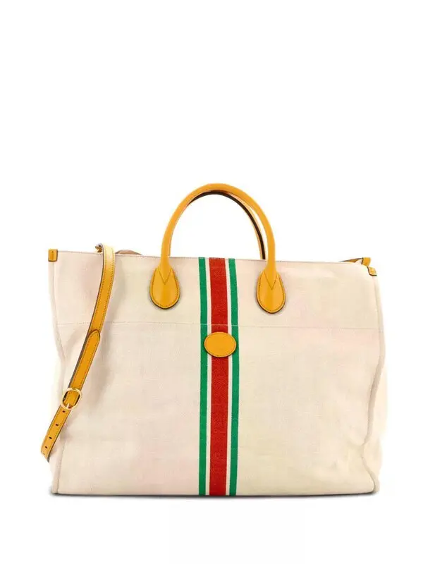 Gucci Foldable Web Canvas And Leather Large Tote Bag