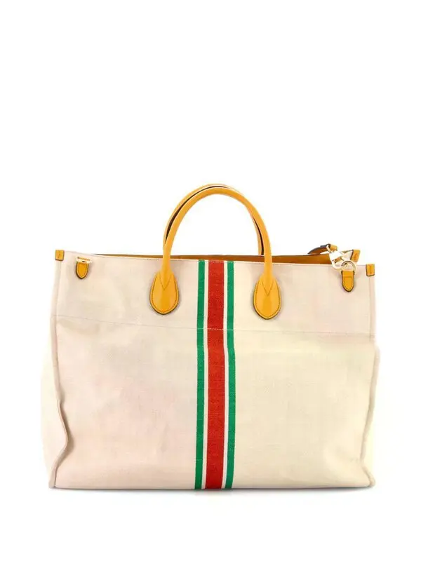 Gucci Foldable Web Canvas And Leather Large Tote Bag