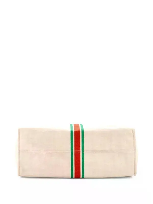 Gucci Foldable Web Canvas And Leather Large Tote Bag