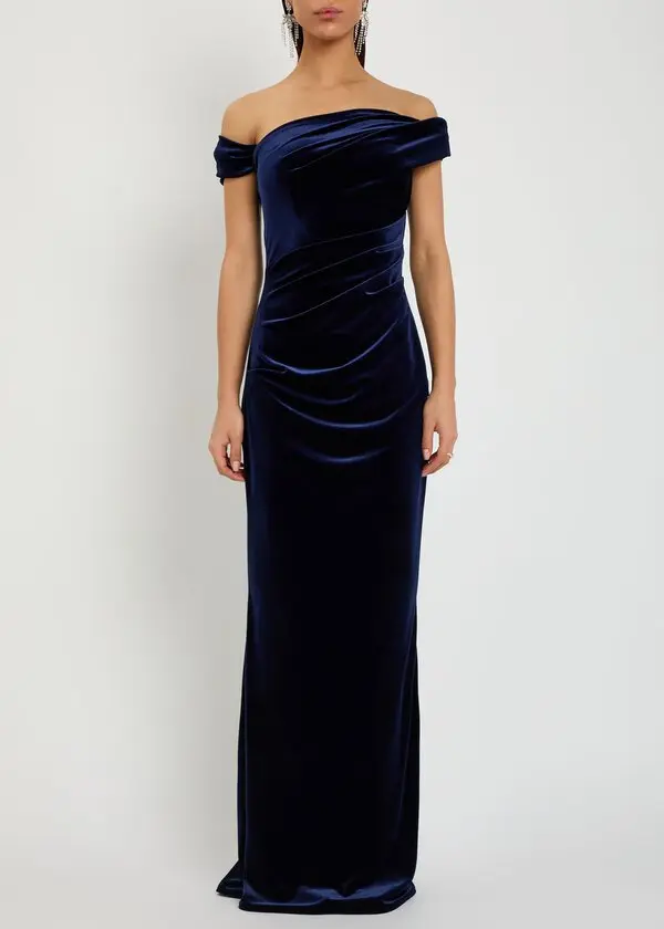 Talbot Runhof Off-the-shoulder Velvet Gown