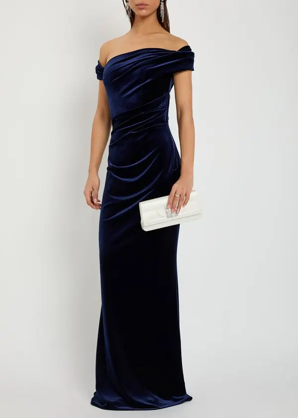 Talbot Runhof Off-the-shoulder Velvet Gown