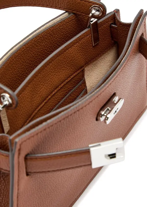 Tory Burch Lee Radziwill Mini Pebbled Leather Top Handle Bag - Tan