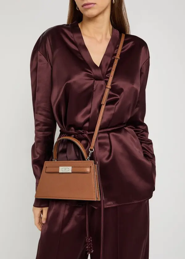 Tory Burch Lee Radziwill Mini Pebbled Leather Top Handle Bag - Tan
