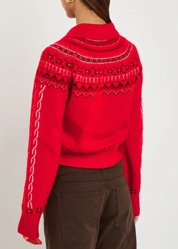 Guest In Residence Cloud Chalet Fair Isle Wool-blend Cardigan - Red