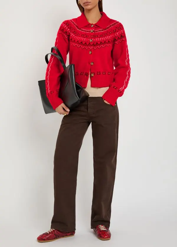 Guest In Residence Cloud Chalet Fair Isle Wool-blend Cardigan - Red