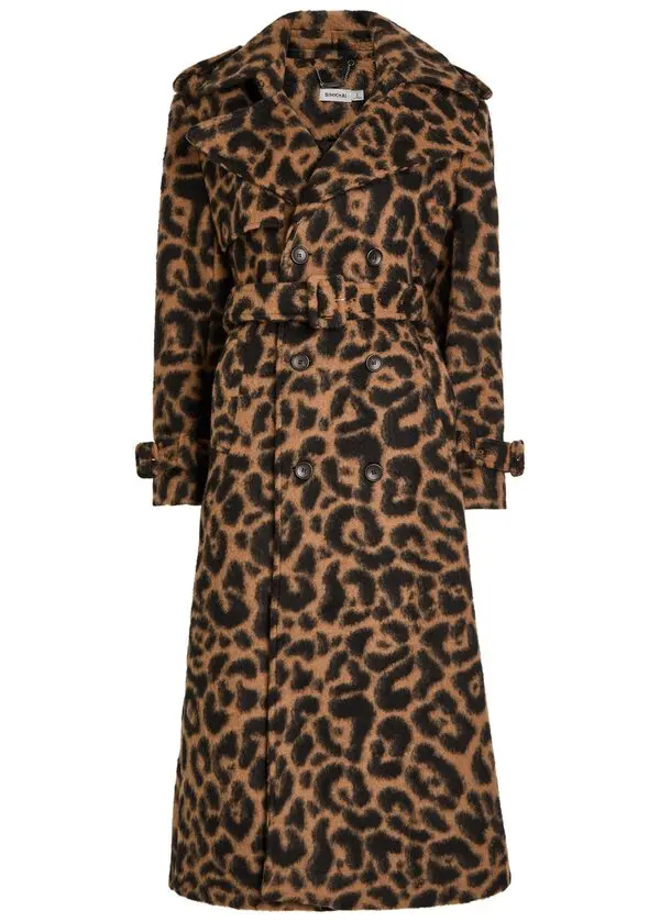 Simkhai Brushed Wool-blend Trench Coat - Leopard