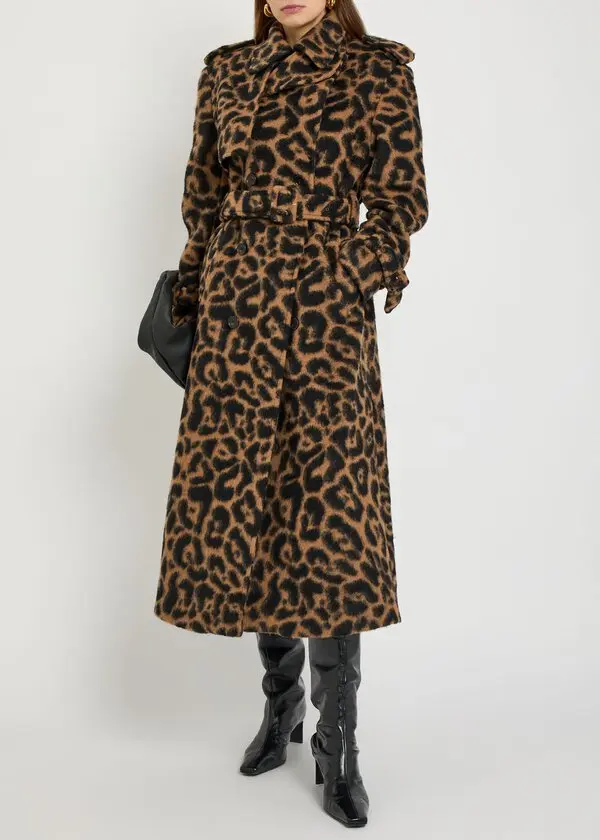 Simkhai Brushed Wool-blend Trench Coat - Leopard