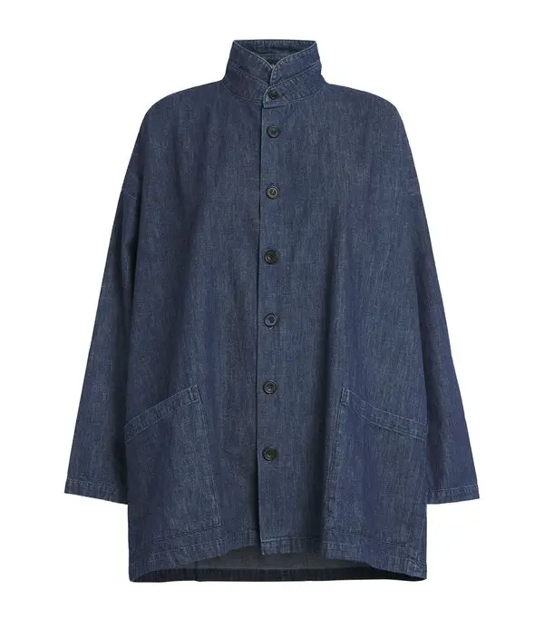 Eskandar Denim Double Stand-collar Shirt