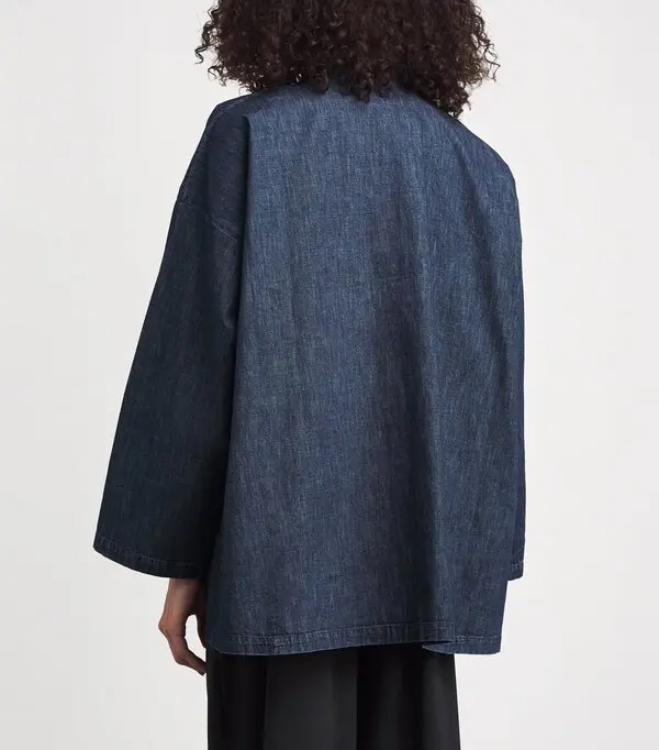 Eskandar Denim Double Stand-collar Shirt