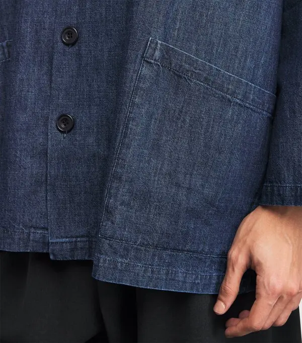 Eskandar Denim Double Stand-collar Shirt